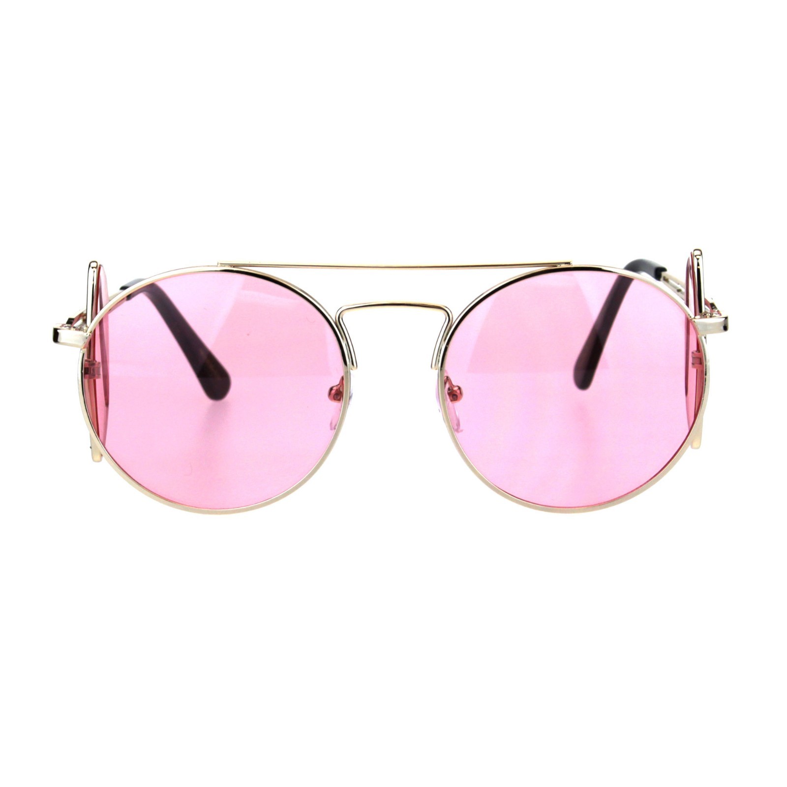 Mens Pimp Side Visor Round Circle Color Lens Metal Rim Sunglasses | eBay