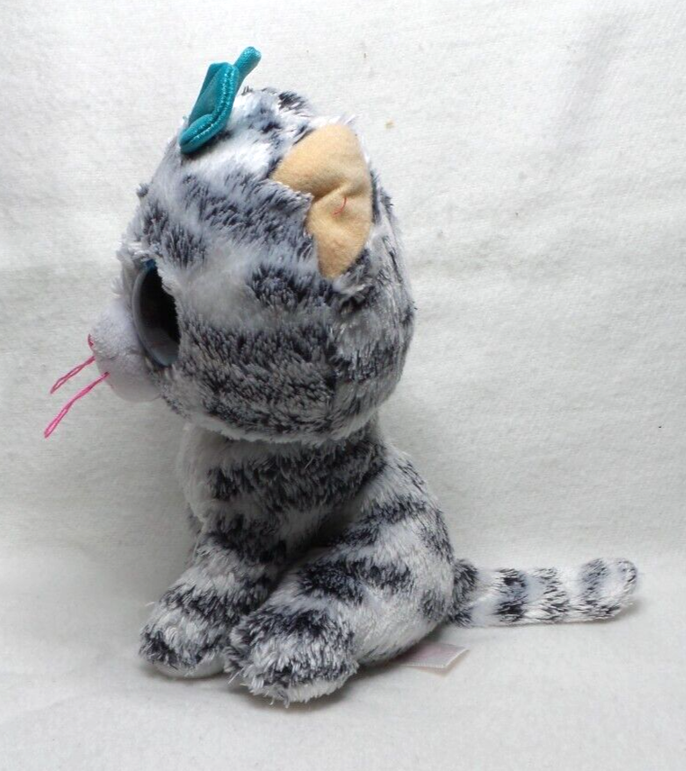 PELUCHE TY BEANIE BOO'S QUINN CHAT TIGRE GRIS GROS YEUX BRILLANT BLEUS ...