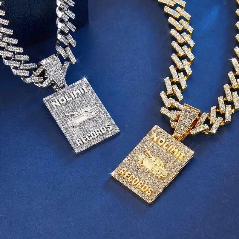 NO LIMIT RECORDS Cubic Zirconia Pendant & 20" Iced Cuban Chain Bling ...