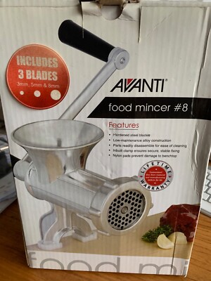 Avanti food mincer #8 meat In Box Lifetime Waranty 3 extra different ...