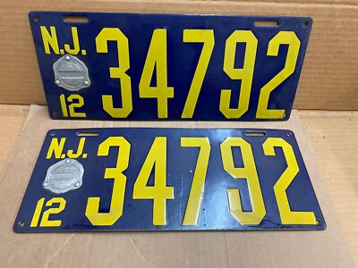 Super Rare 1912 New Old Stock Pair New Jersey License Plates | eBay