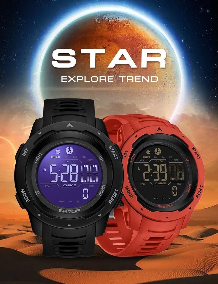 Men's Sports Watch 50M Calorie Pedometer Waterproof LED Digital Watch ...