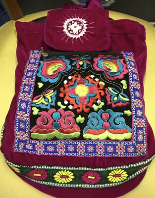 Boho Purple Velvet Pull String Hobo Bag Backpack Purse Colorful ...