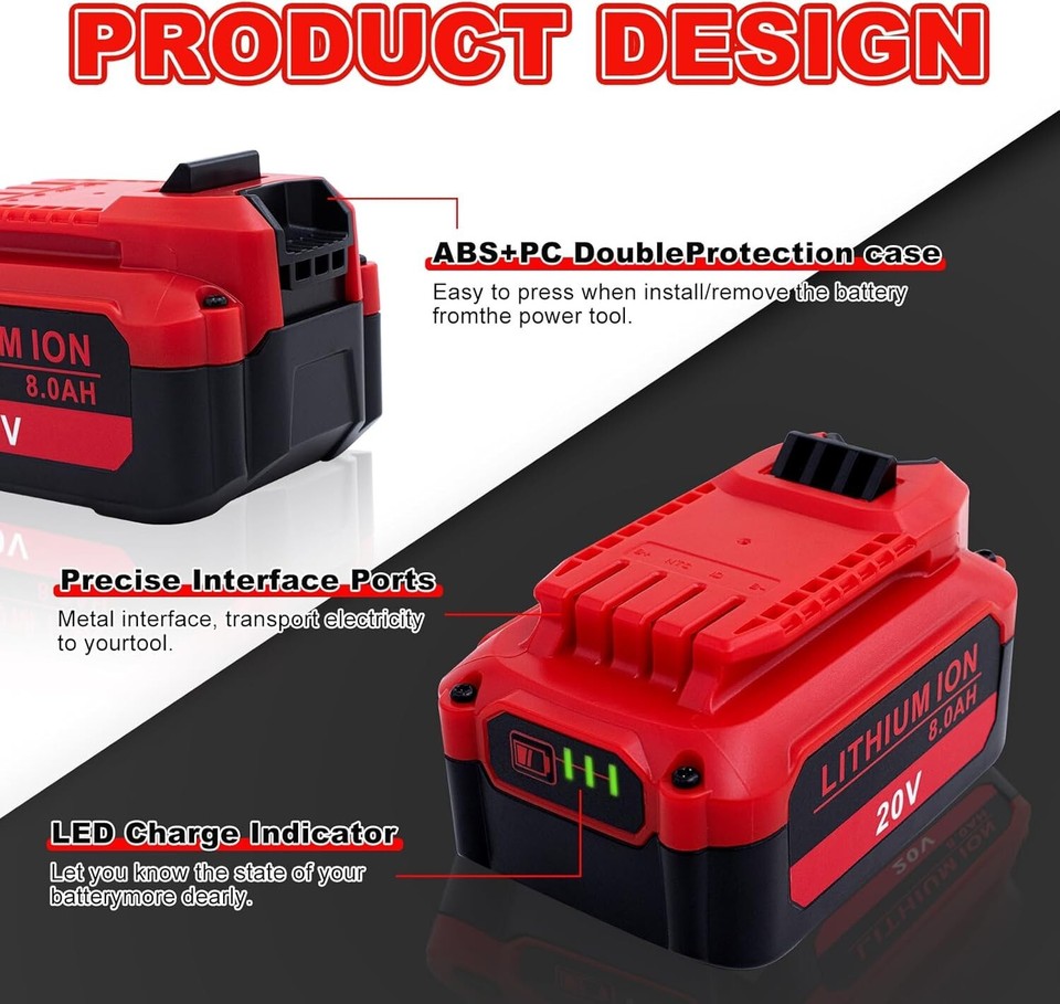 2PACK 20V 8.0AH For Craftsman V20 20 Volt MAX Li-ion Battery CMCB204 ...