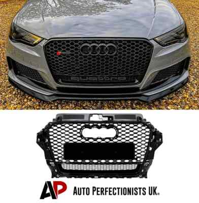 Audi RS3 Style A3 S3 8V Front Main Grille Gloss Black Honeycomb Mesh ...
