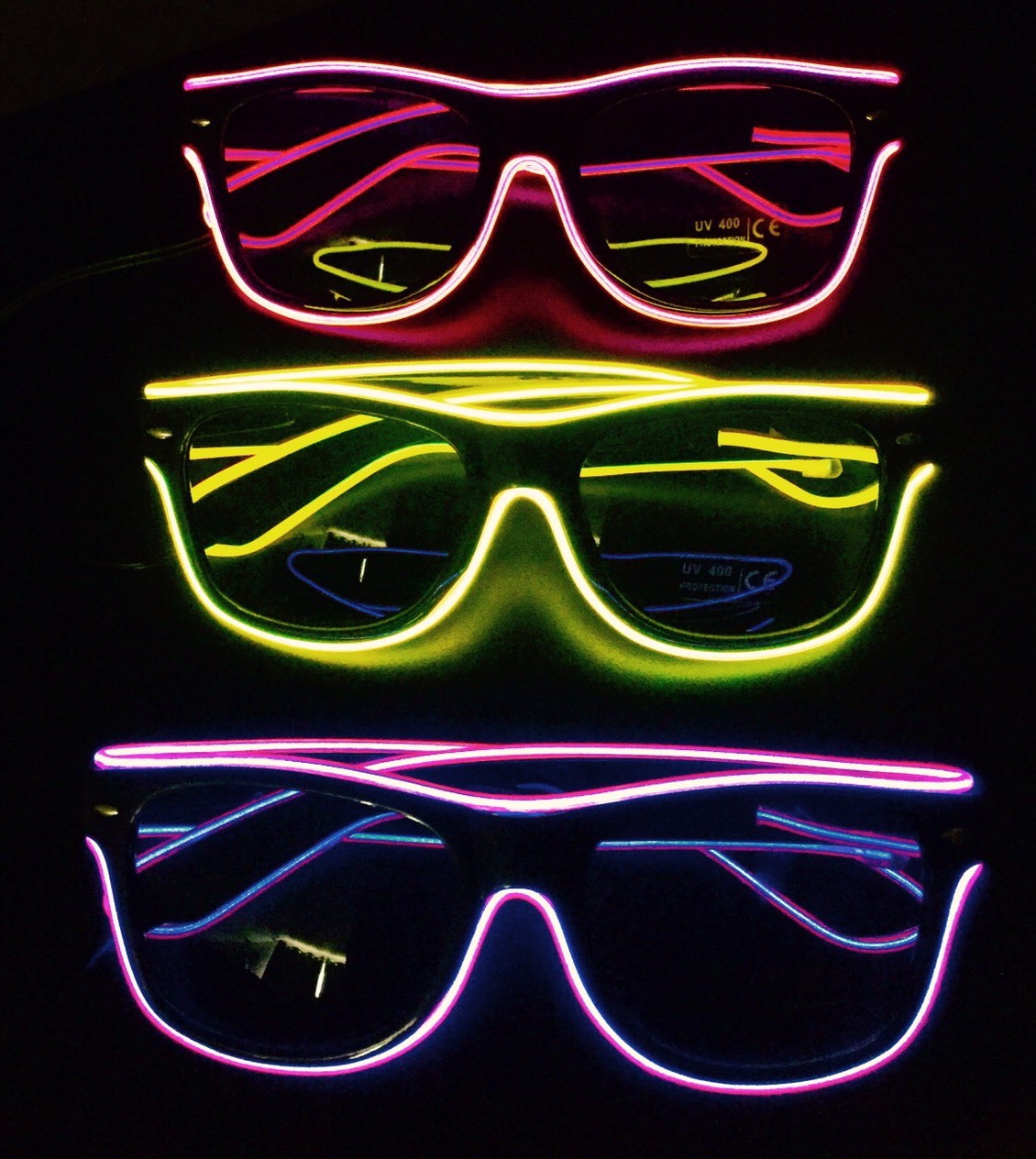 3 x Pairs Of Flashing Neon LED Sunglasses Pink Yellow Purple - EDM ...
