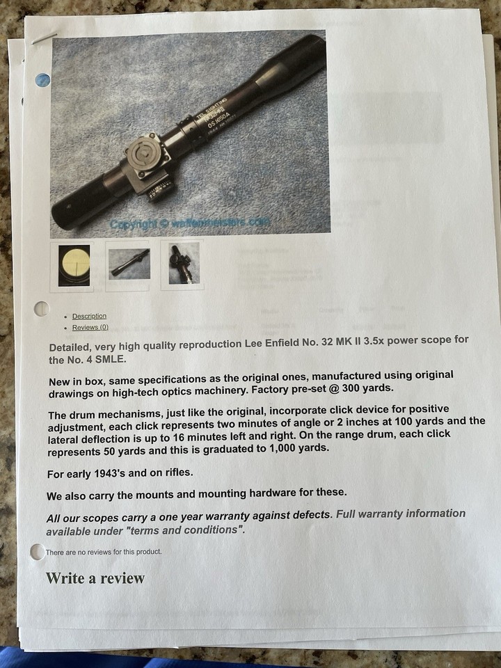 Enfield No 32 MK-II 3.5 power scope for the No 4 SMLE rifle New ...