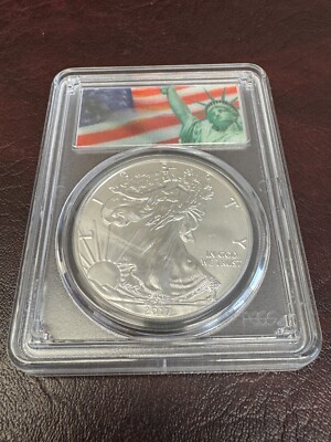 2017 American SILVER Eagle $1 PCGS MS70 Hologram FLAG Statue of Liberty ...