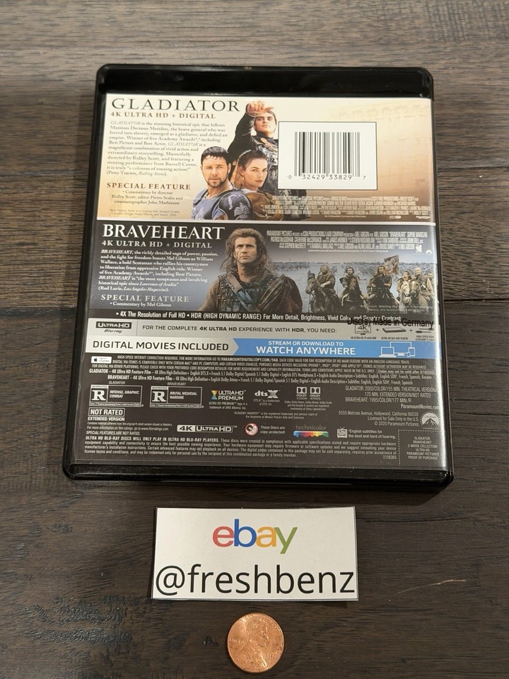 Gladiator Braveheart 2-Movie Collection 4K UHD Blu-ray (NO DIGITAL) | eBay