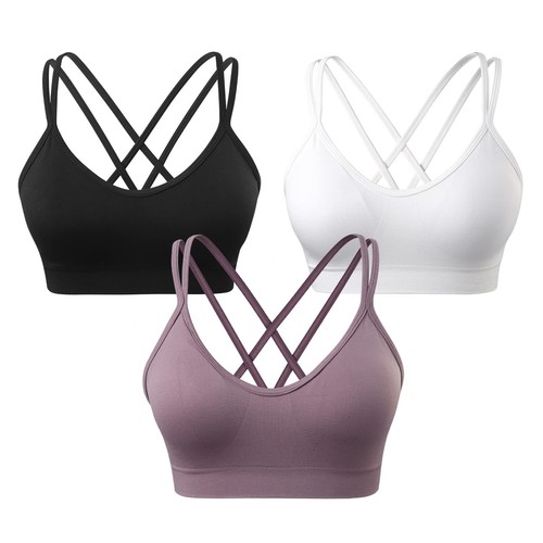 Womens Cross Back Sports Bra Medium Support Yoga Bras with Removable ...