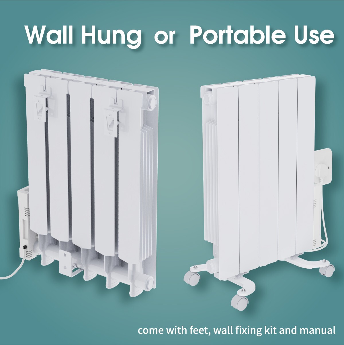 Oil Filled Electric Radiator Wall Mounted Portable Heater Thermostat ...