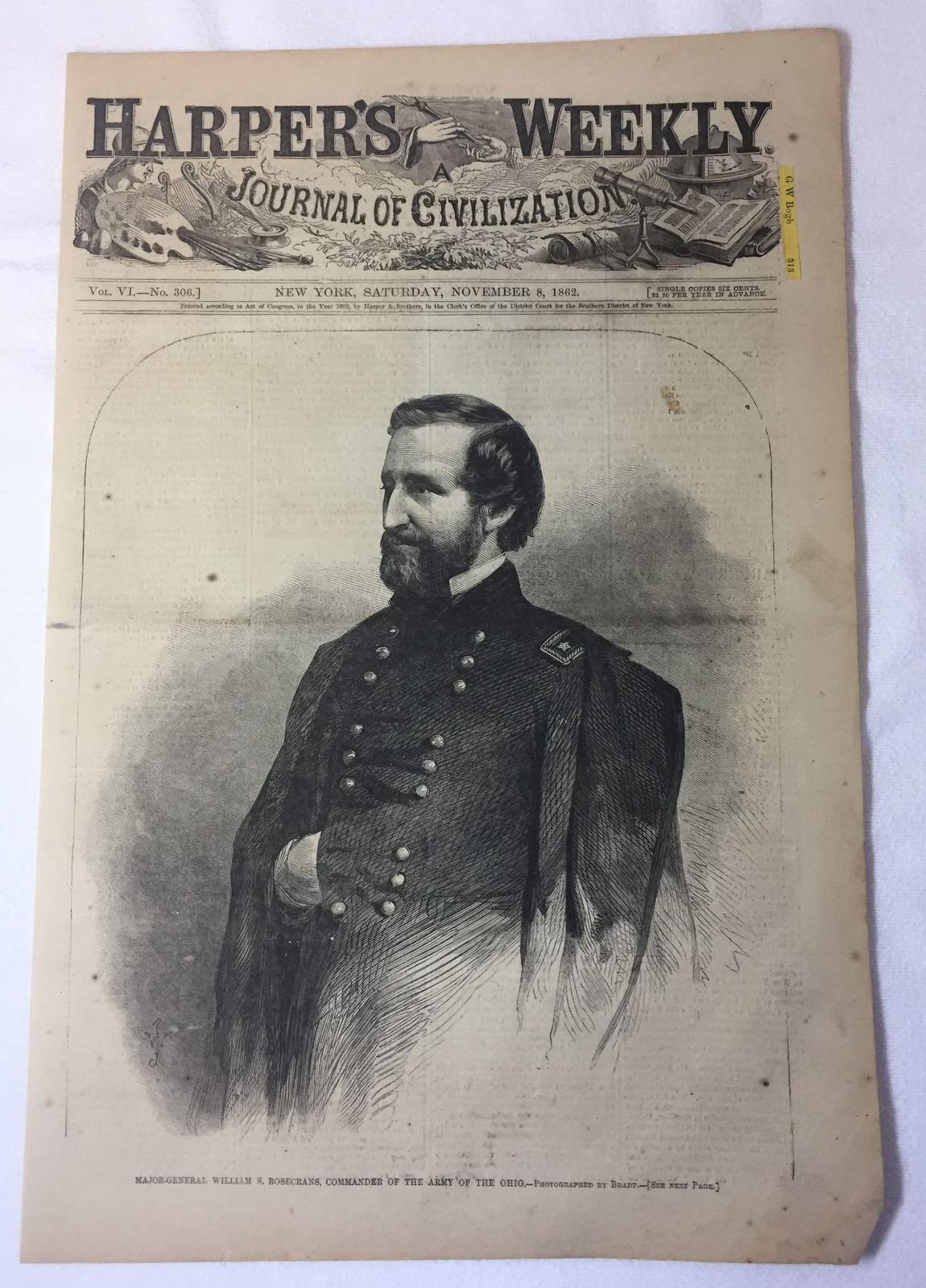 1862 magazine engraving~ MAJOR GENERAL WILLIAM S ROSECRANS ~ Civil War ...