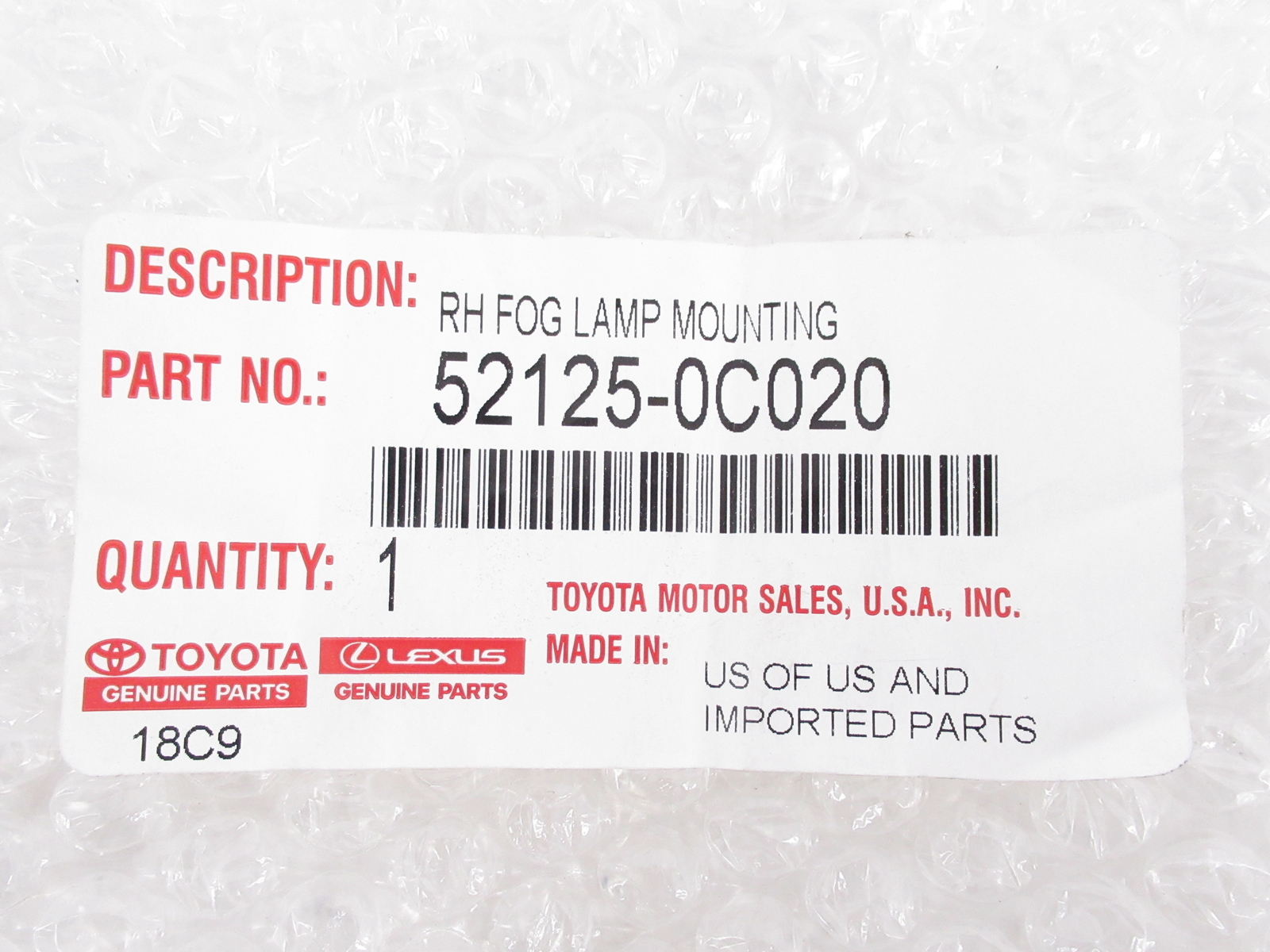 Genuine OEM Toyota 52125-0C020 Passenger Fog Lamp Mounting Bracket 07 ...