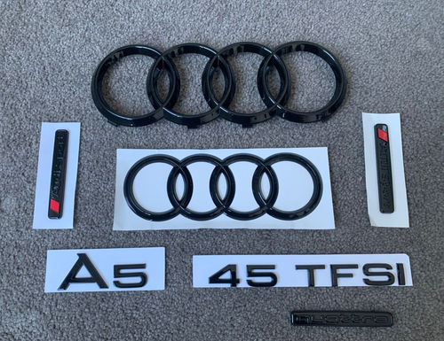 Gloss Black Front Curved Rear Emblem Badge Full set for Audi A5 45TFSI ...