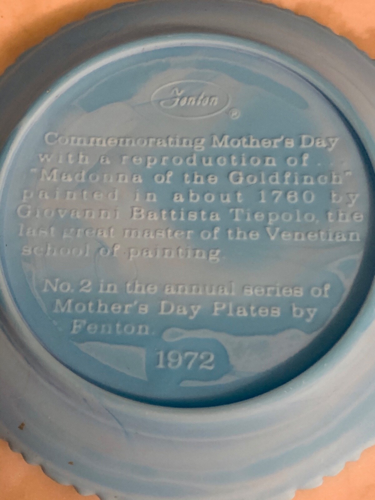 Vintage Fenton 1972 Mother's Day Plate Madonna of the Goldfinch Blue ...