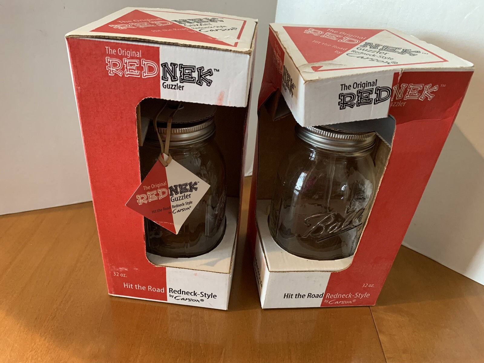 Redneck RedNek Guzzler Party Glass 32 oz BALL JAR,LID / STRAW Set Of 2 ...