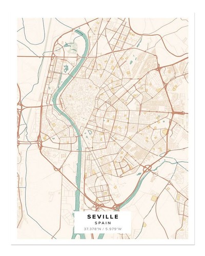 Seville Map Poster Wall Art - Stylish Cityscape Print Premium Quality ...