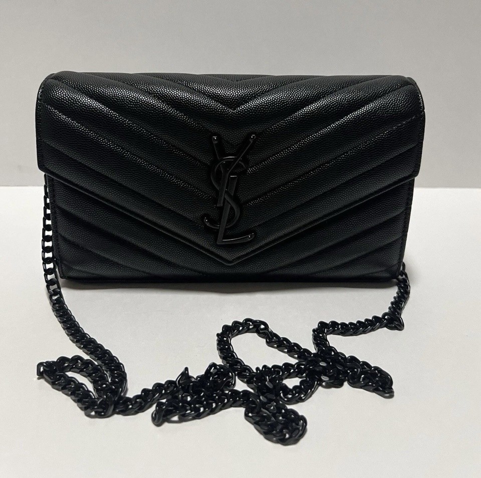 YSL Yves Saint Laurent Black Leather Crossbody Bag Black Chains | eBay