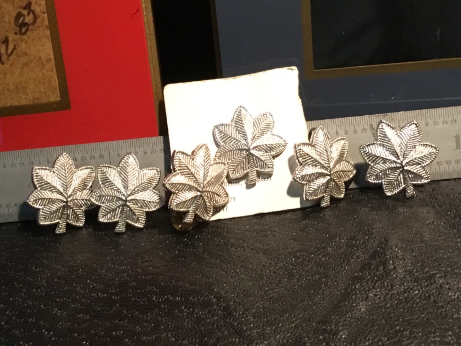 Vintage Rank Officer Insignia Oak Leaf Pins SF GI 6 total 1 missing pin ...