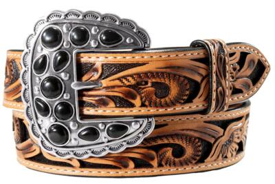 Angel Ranch Western Womens Belt Leather Floral Black Glitter Underlay ...