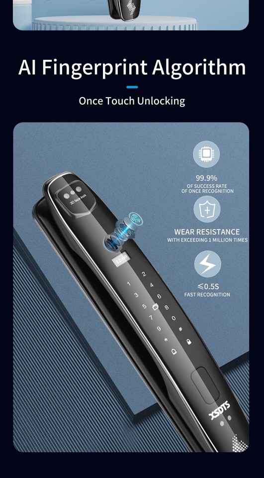 3D Smart Door Lock Face Recognition Camera Finger Print Password ...