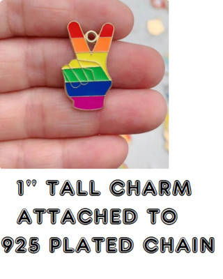 HIPPIE HAND PEACE SIGN RAINBOW PRIDE LGBT Charm On 22" 925 Sterling ...