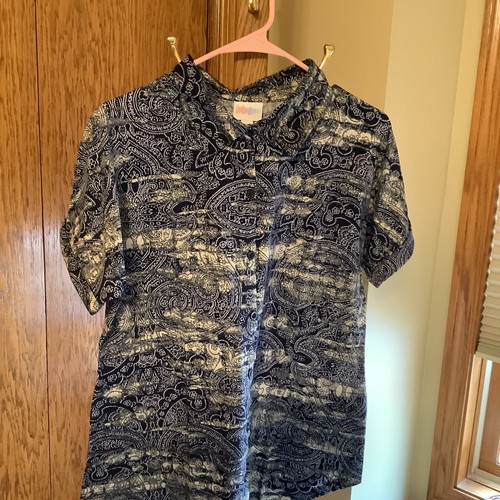 LulaRoe Charlie Blue Floral Button Up Short Sleeve Top Shirt Women’s ...