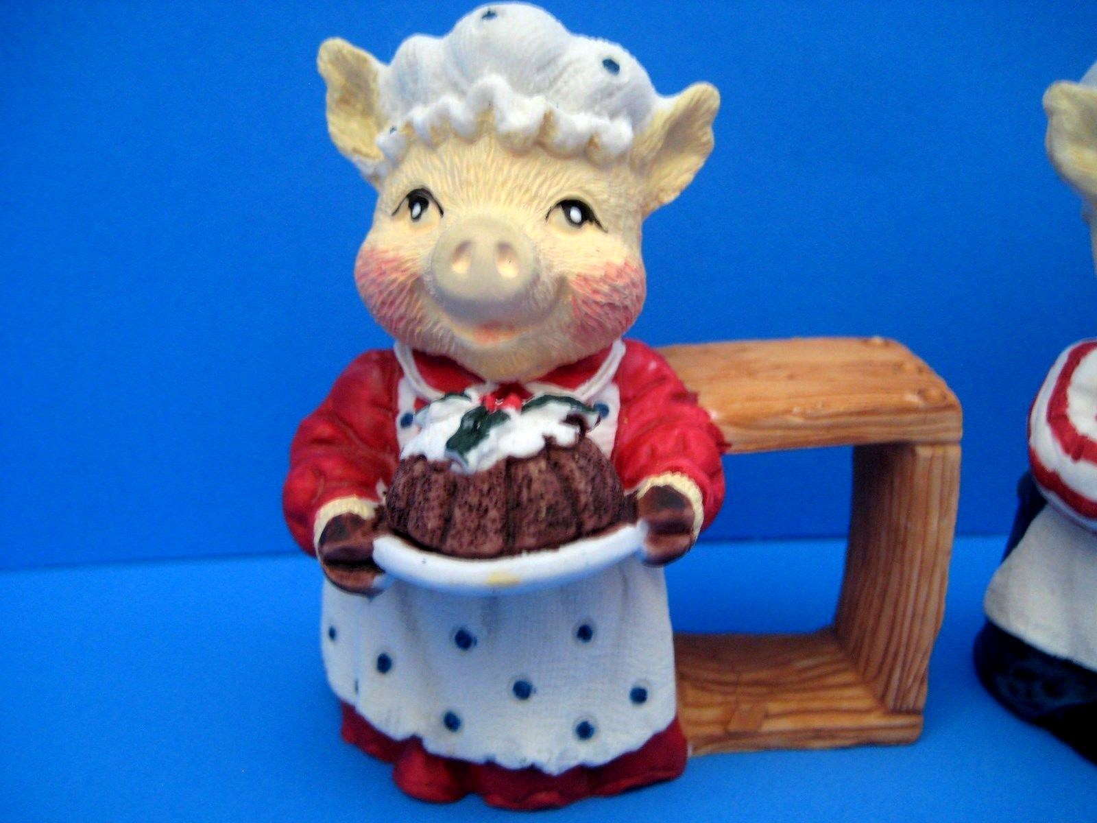 Figurines Ceramic Bisque Christmas Pig Chefs Pair Minis Attached Shadow ...