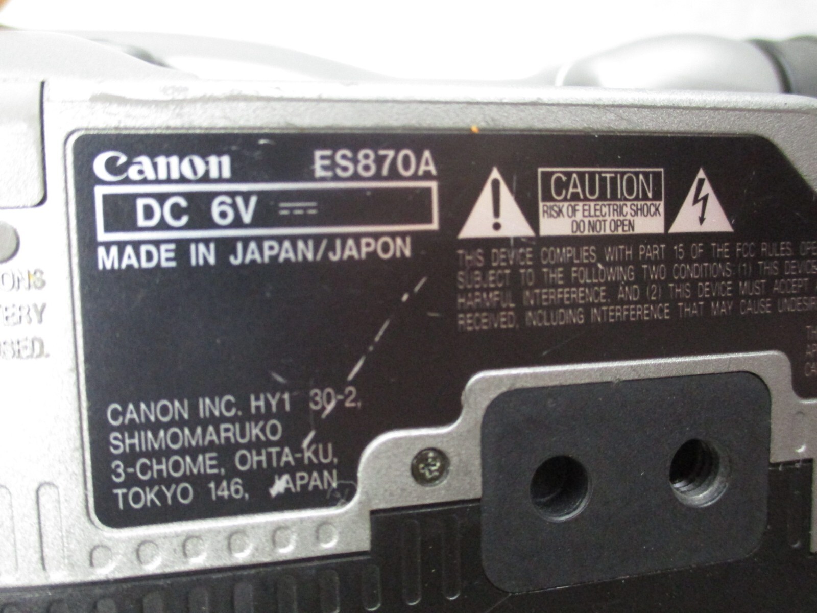 Canon ES870A HI-FI Stereo 8mm Video8 Camcorder Player Camera Only ...