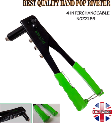 NEW BEST QUALITY POP RIVET GUN WITH 4 HEADS PVC HANDLE AND SAFETY CATCH ...