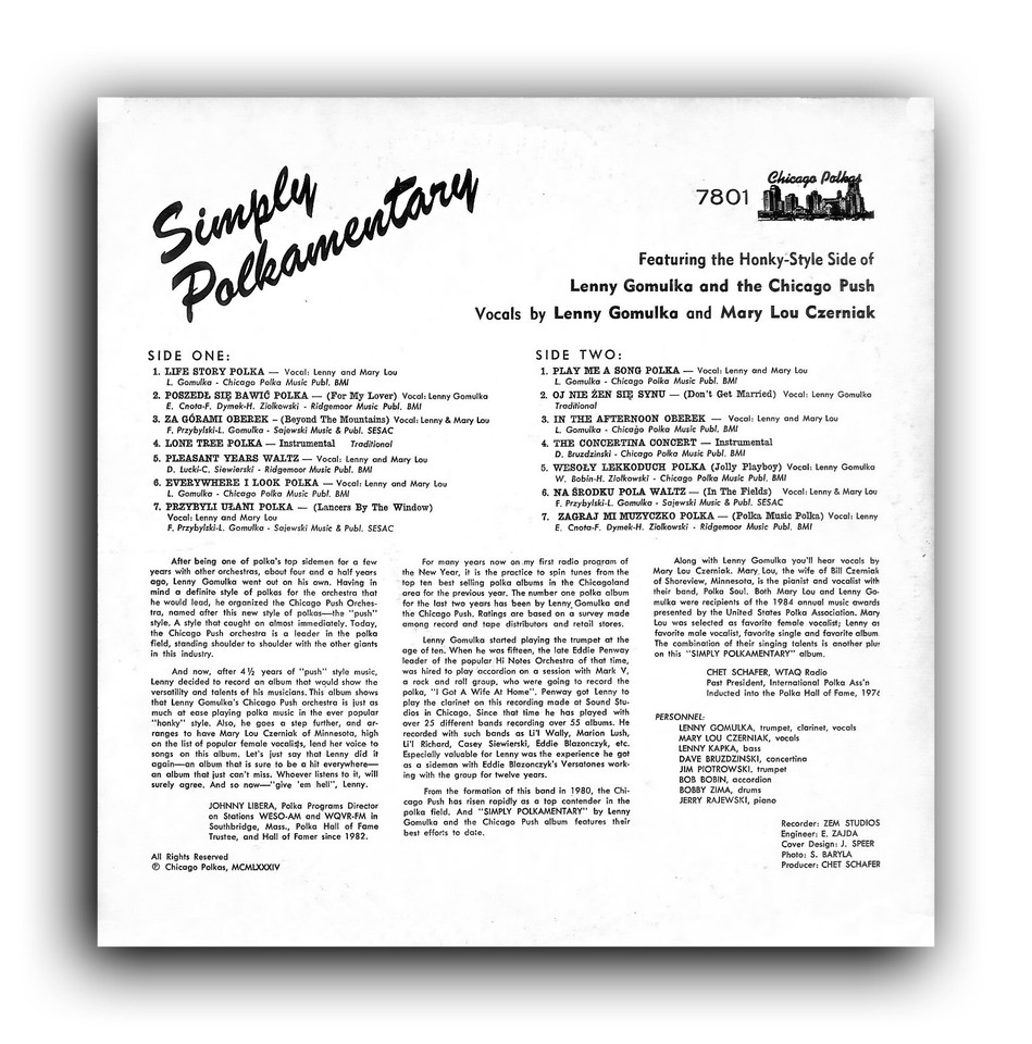 LENNY GOMULKA POLISH POLKA RECORD "SIMPLY POLKAMENTARY" FANTASTIC POLKA ...