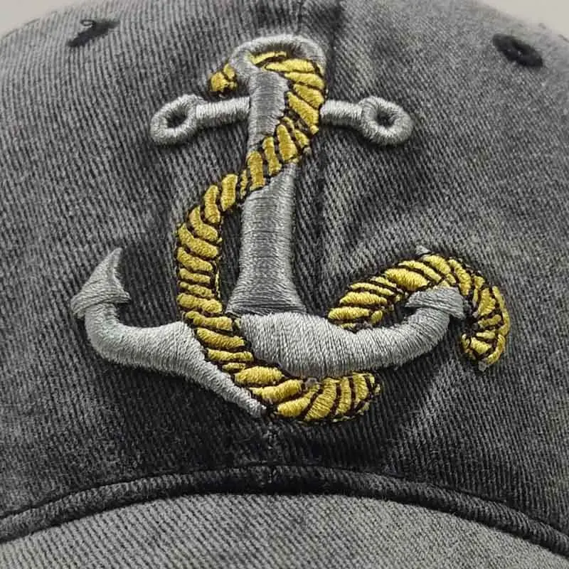 Captains Sailor Anchor Baseball Cap Distressed Washed Finish Black US ...