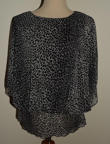 New Womens Studio Works 1X Blouse Black Silver Animal Print Batwing ...