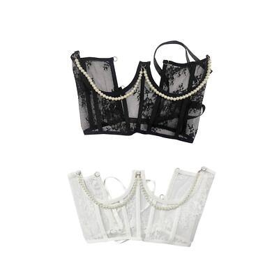 Lace Corset Belt Wide Waist Belt Boned Mesh Open Cup Bustier Underbust ...