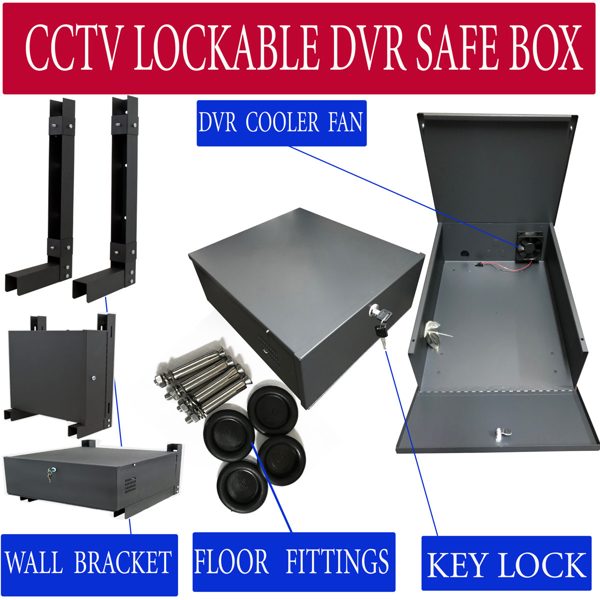 Metal LOCKABLE RECORDER LOCK BOX SAFETY BOX CCTV DVR Safe Security Box ...