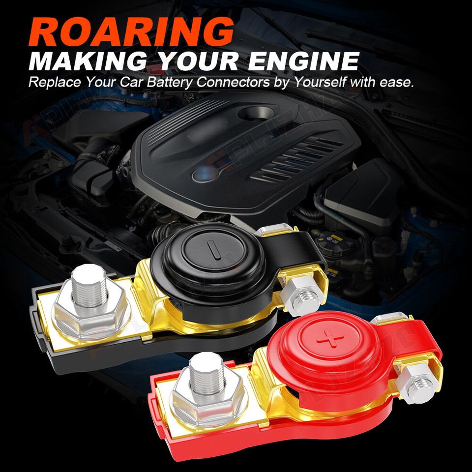 2 Car Battery Terminal Connector Top Post Positive Negative Heavy Duty ...