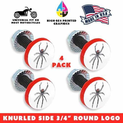 4 RED MOTORCYCLE KNURLED LICENSE PLATE FRAME TAG BOLTS BLACK WIDOW ...