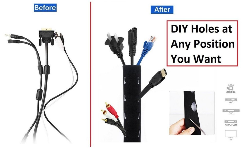 Cable Management Organizer Neoprene Cable Cord Wire Cover Hider Sleeves ...