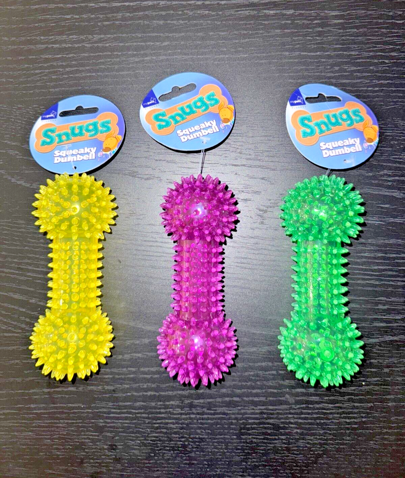2 x Spikey Squeaky Dog Bone My Pets Snugs Squeaky Dumbell Random Colors ...