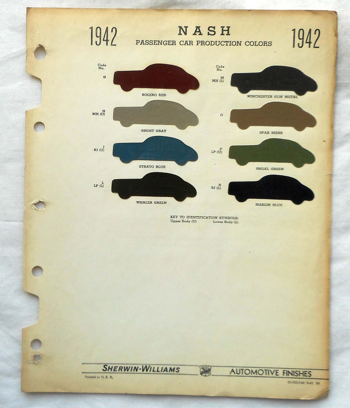 1942 NASH SHERWIN WILLIAMS COLOR PAINT CHIP CHART ALL MODELS ORIGINAL ...