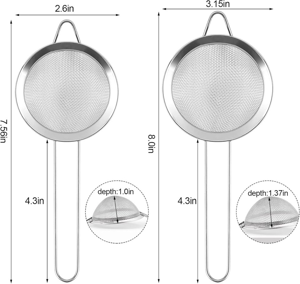 2 Pack Fine Mesh Strainer, Small Stainless Steel Sieves with Handles ...