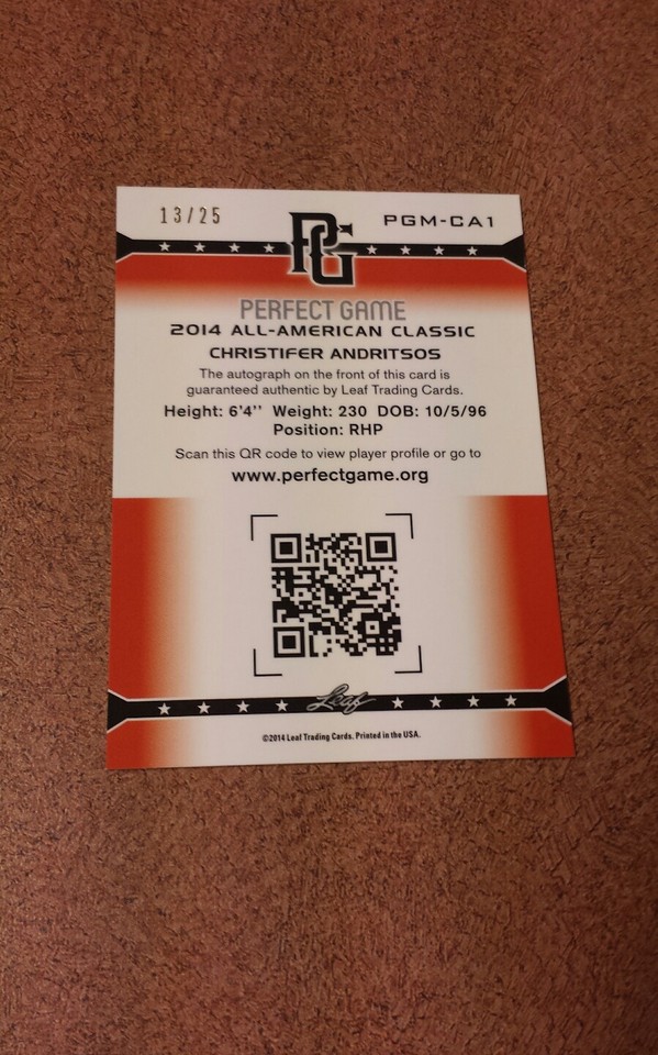 2014 leaf perfect game all American Christifer Andritsos autographed ...