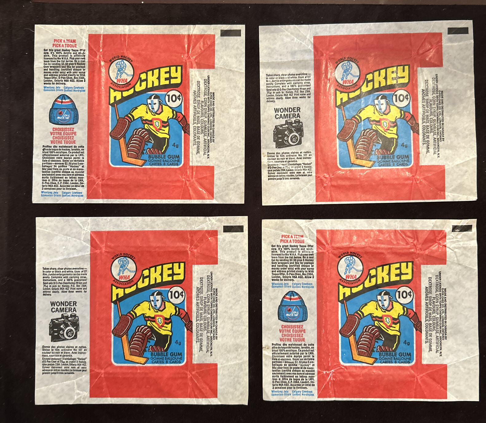 1976-77 WHA OPC O Pee Chee Hockey Wax Wrappers Set of 4 Very Good RARE ...