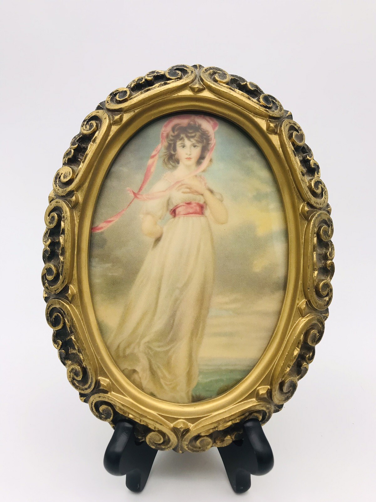 Vintage Hollywood Regency Gold Ornate Oval Frames w/ Renaissance Prints ...