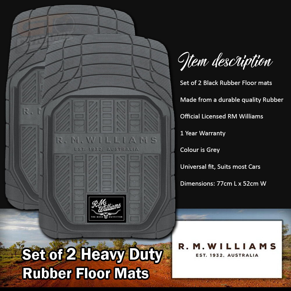 RM Williams Heavy Duty Front Rubber Floor Mats in GREY RMW x 1 PAIR ...
