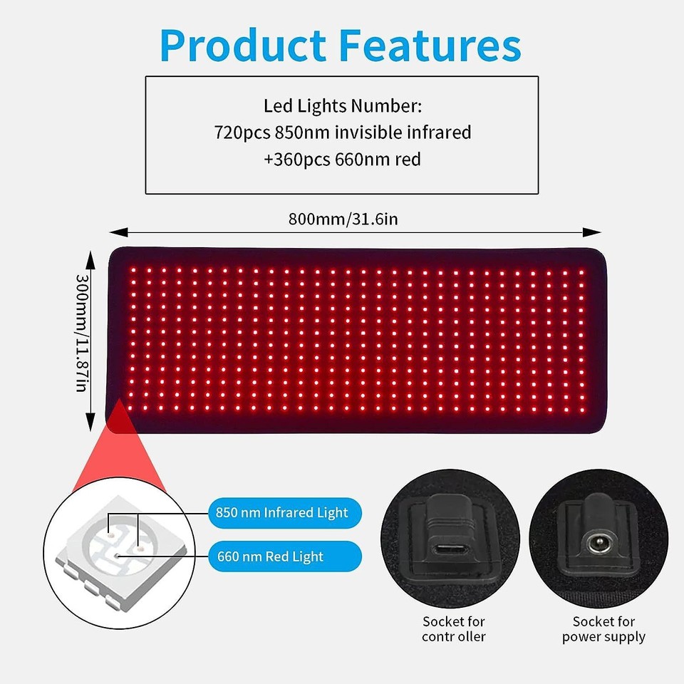 New LED Red Light Therapy Pad Infrared Full Body Mat For Back Muscle ...