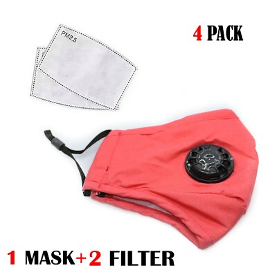 4 PACK SALMON PINK Face Mask Breathing Valve PM2.5 + 2 Mask filters ...