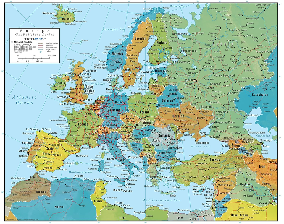 Europe Wall Map Geopolitical Edition by Swiftmaps (18X22 Laminated) | eBay