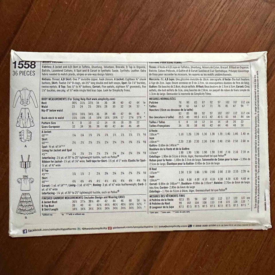 UNCUT Simplicity Pattern 1558 Costume Size 6-12 | eBay