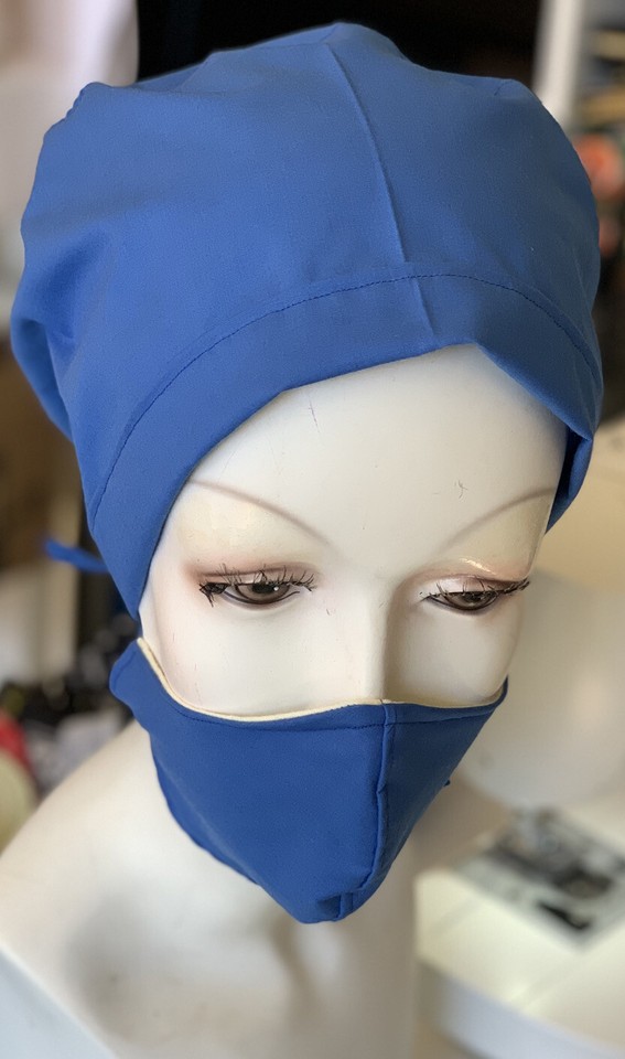 Scrub Hat And Face Mask Set One Size Unisex Blue | eBay